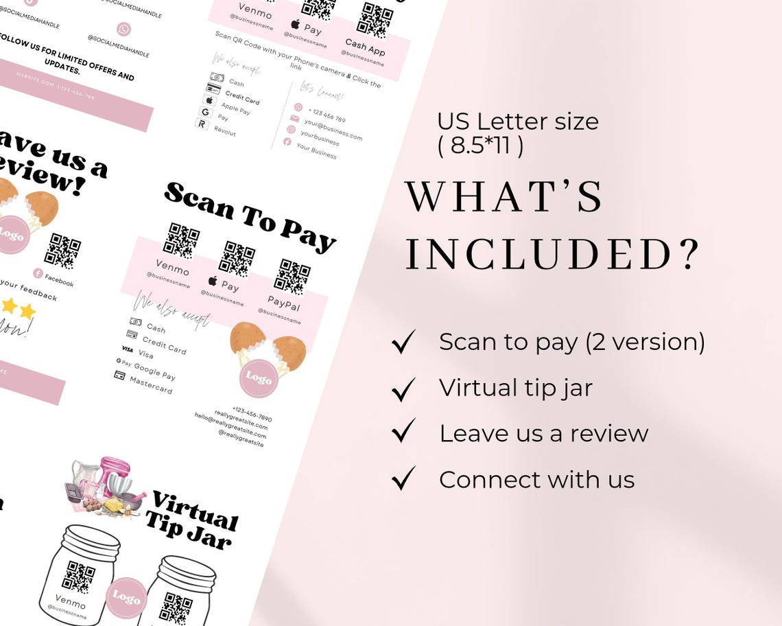 Scan to Pay Forms Printable, Virtual Tip Jar, Leave Us a Review Form ...