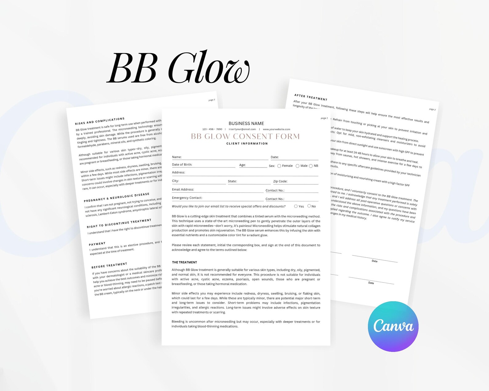 BB Glow Forms, Client Consent Form, Invoice Template, Business Card ...