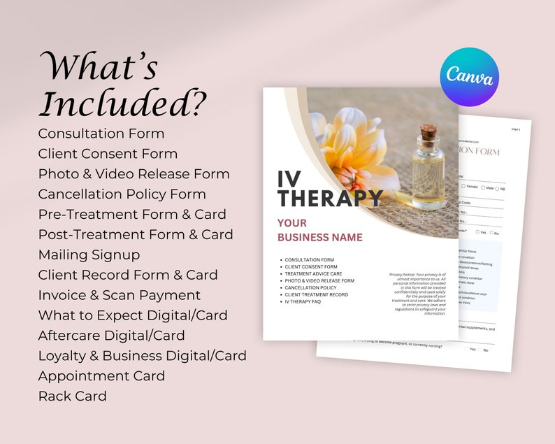 Editable IV Therapy Consent Intake Forms Bundle, Intravenous Therapy ...