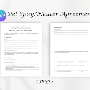 Pet Spay or Neuter Agreement Form, Neuter Agreement Printable Form ...