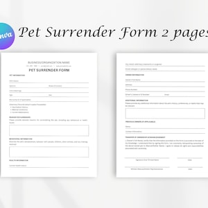 Pet Surrender Form, Printable Form, Editable Form Template, Editable ...