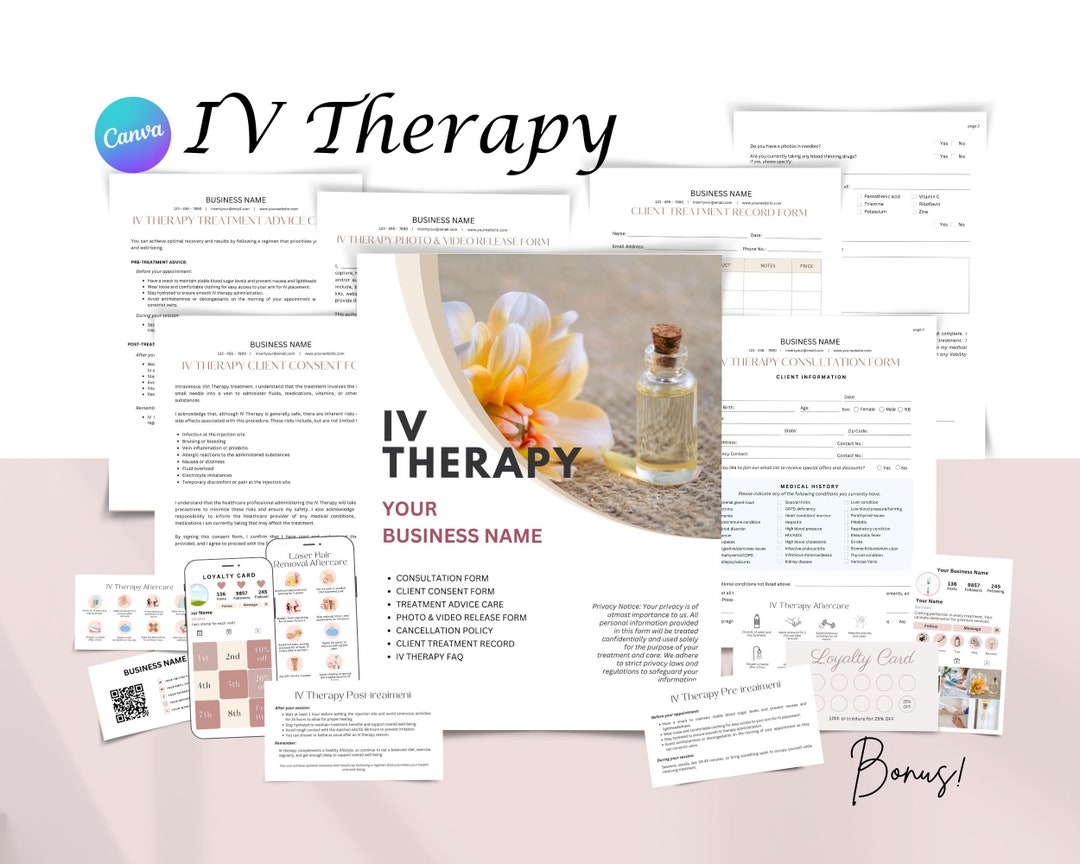 Editable IV Therapy Consent Intake Forms Bundle, Intravenous Therapy ...
