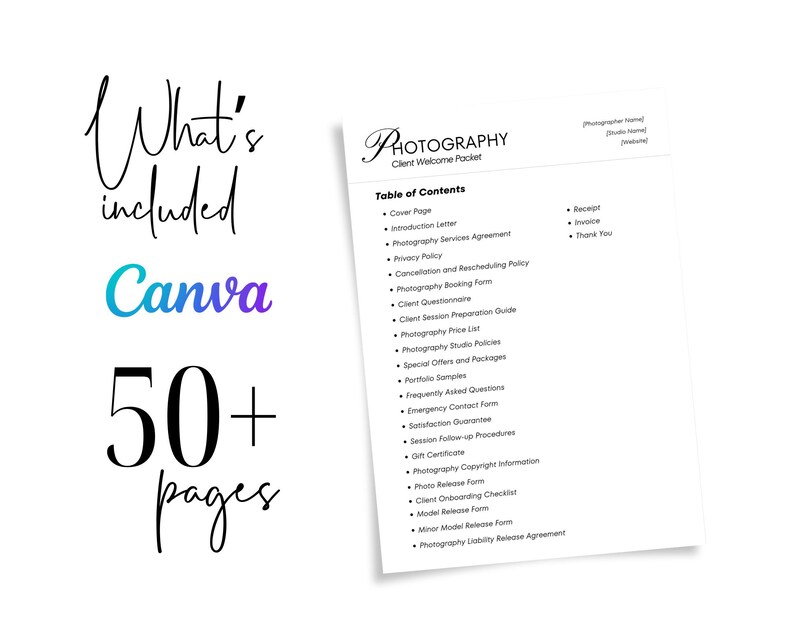 Photography Client Welcome Packet, Client Contract Template, Editable ...