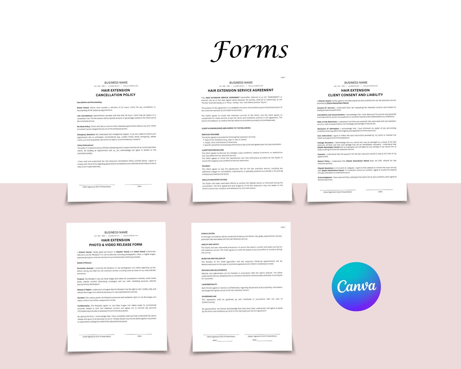Editable Hair Extensions Forms, Consultation Form, Client Consent Form ...