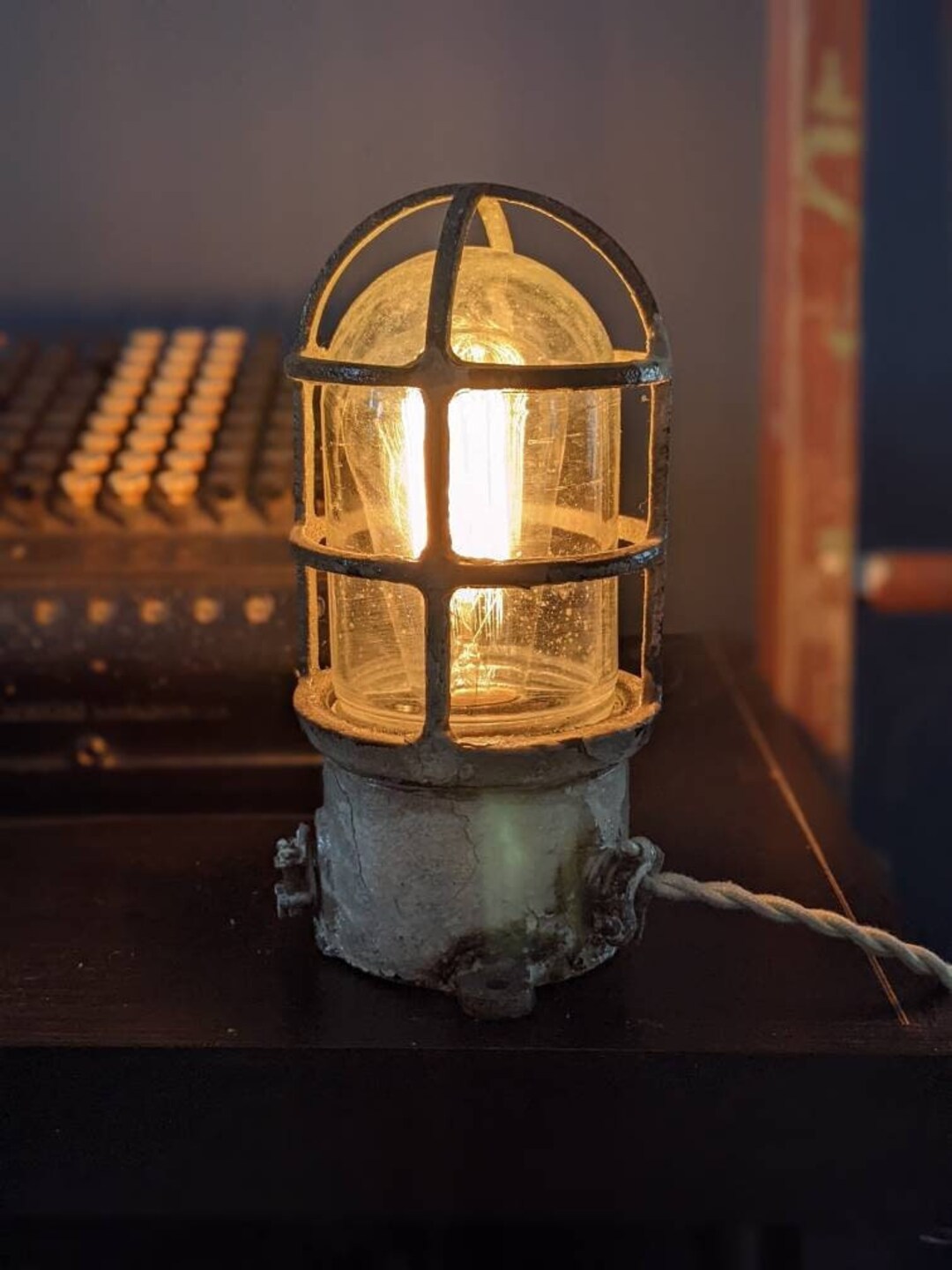 One of a Kind Antique Industrial Light, With Glass and Cage, Factory ...