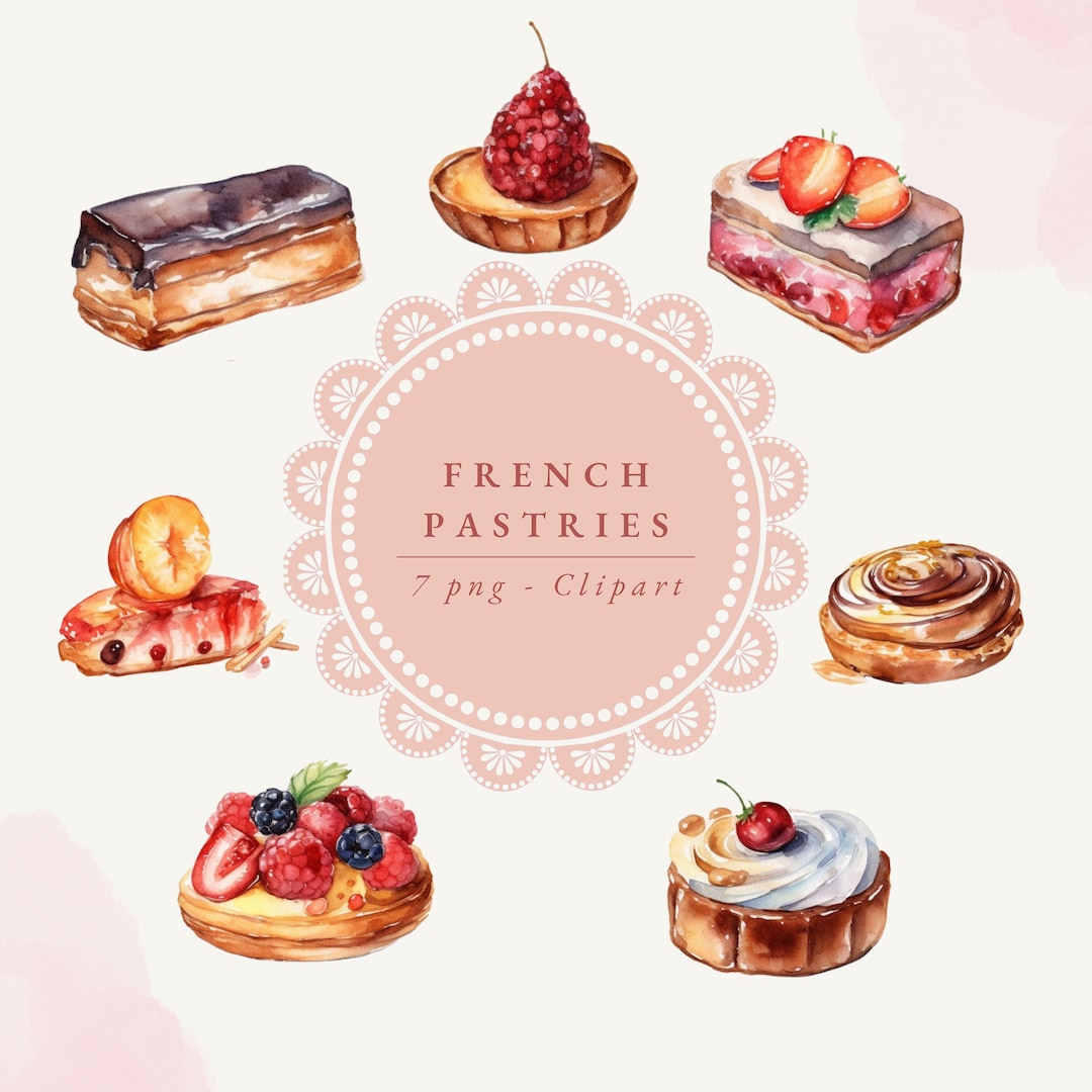 Watercolor French Pastries Vol.1 Clipart | French Desserts PNG ...