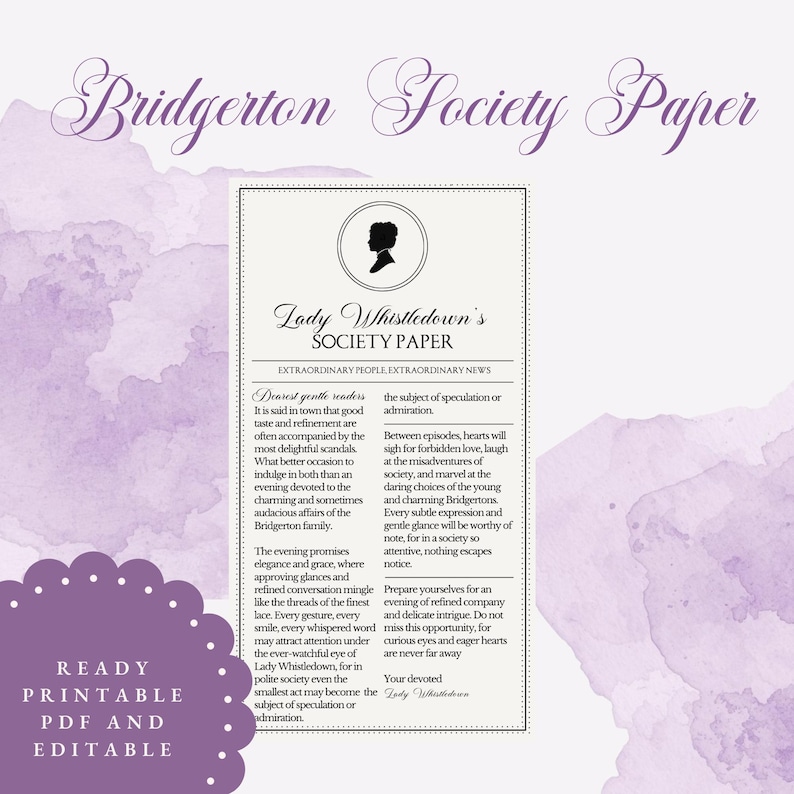 Bridgerton Party Society Paper | Lady Whistledown Newspaper Template ...