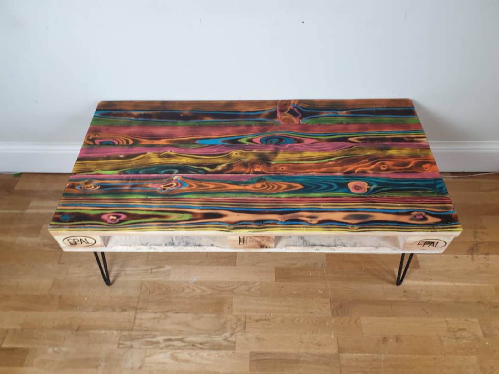 Colourful Pallet Coffee Table Made From Reclaimed Wood With Hairpin ...