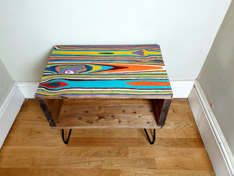 Retro Painted Reclaimed Wood Side Table or Coffee Table - Etsy