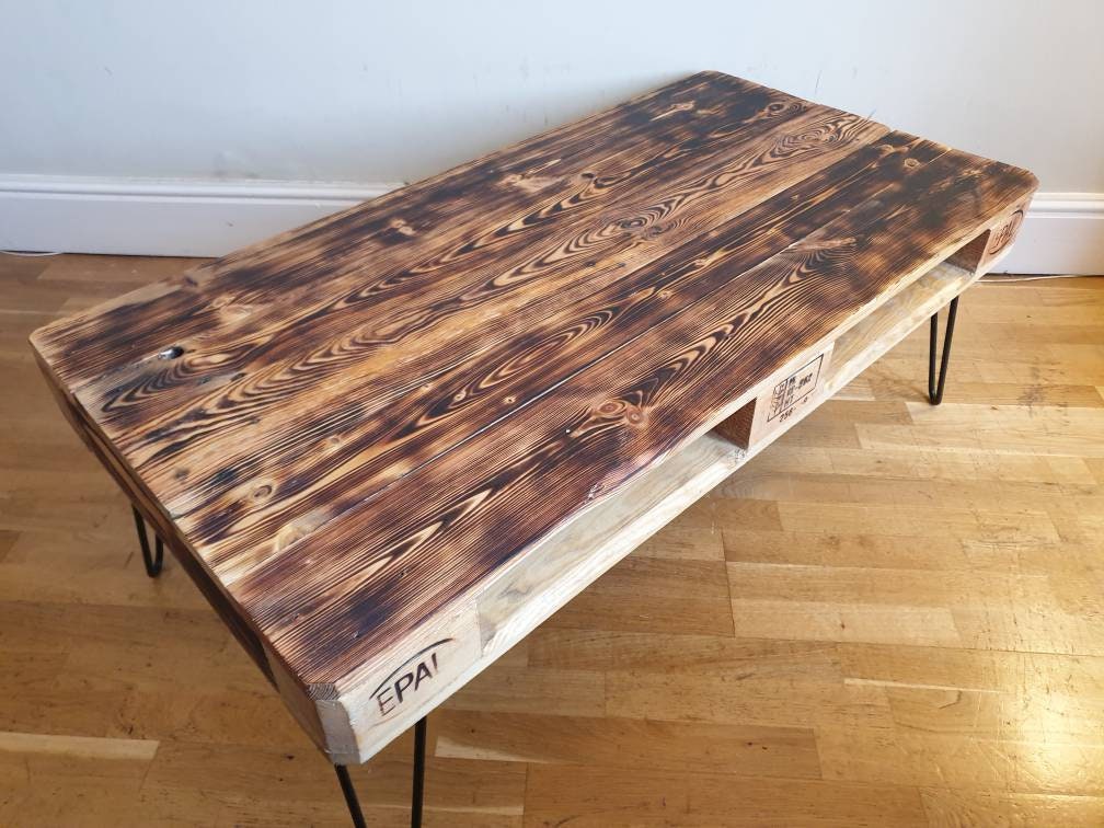 Charred Wood Upcycled Pallet Coffee Table in Burnt Style and - Etsy UK