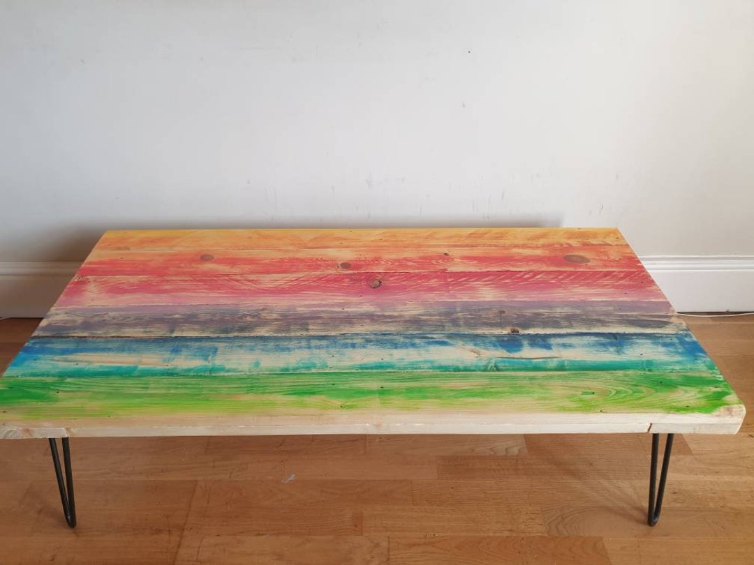 Retro Reclaimed Coloured Wooden Coffee Table in Farmhouse, Unique and ...