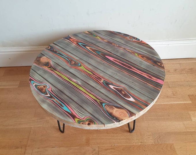 Retro Round Painted Reclaimed Wood Side Table or Coffee Table - Etsy