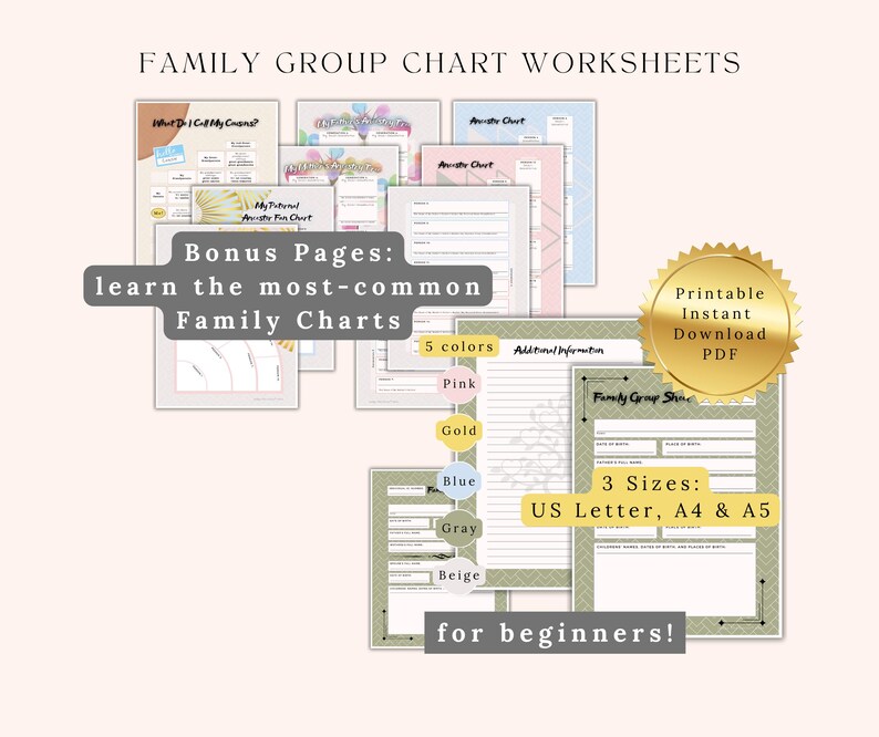 Family Tree Charts Worksheets, Beginner Basic Genealogy History ...