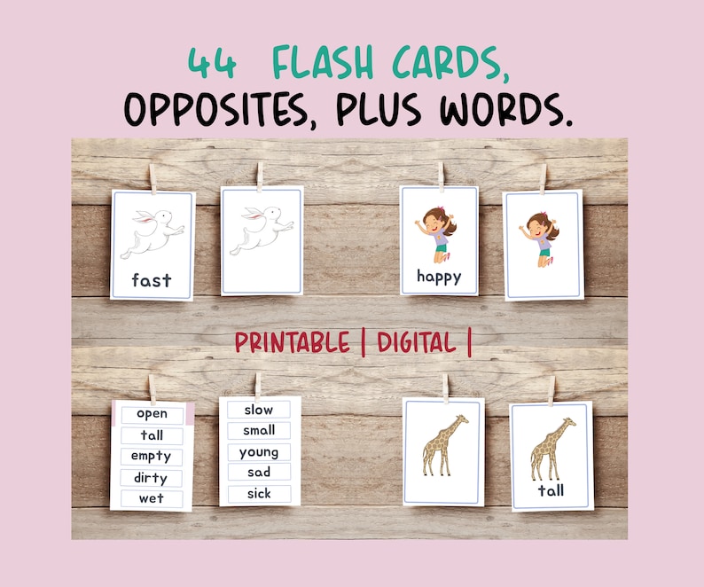 Flash Cards Opposites, Printable Activity, Pairing Cards & Words, Home ...