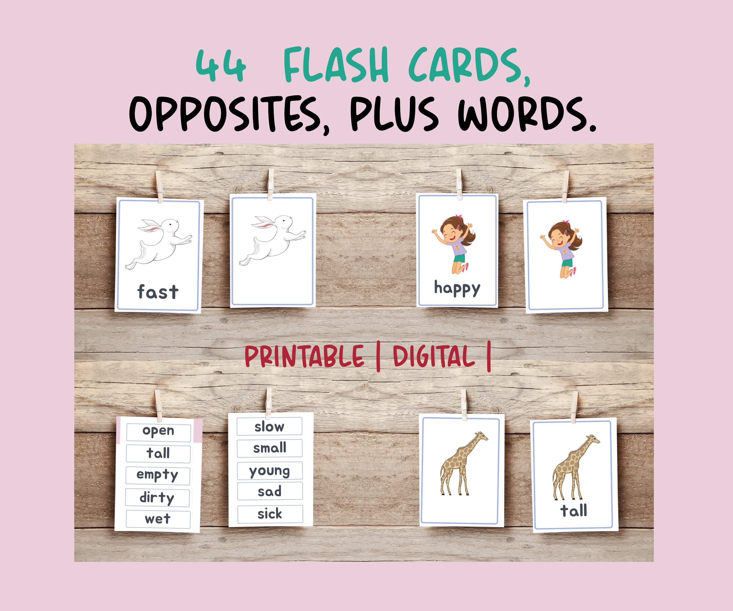 Flash Cards Opposites, Printable Activity, Pairing Cards & Words, Home ...