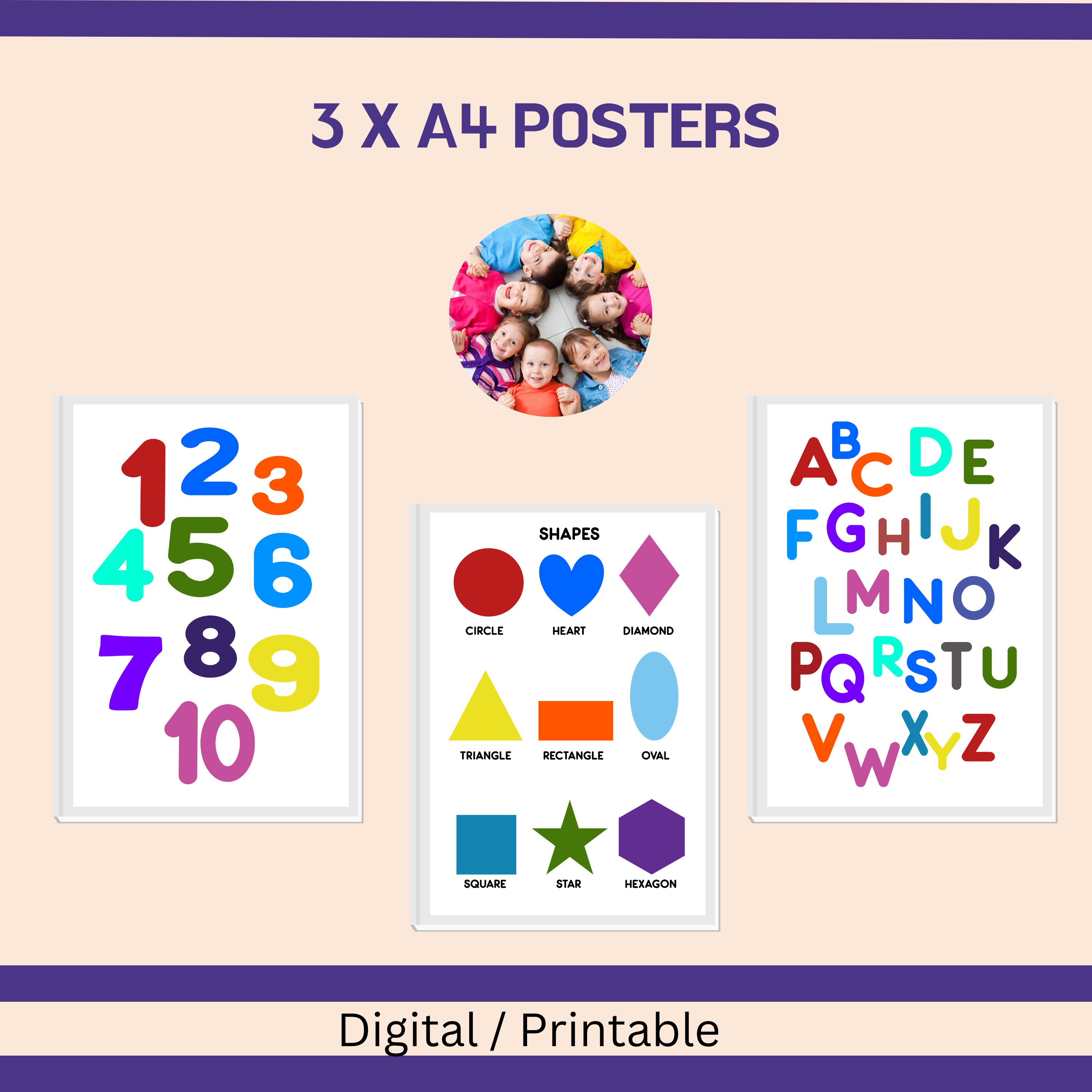 Set of 3 Educational Posters, Digital Printable, Alphabet Chart, ABC ...