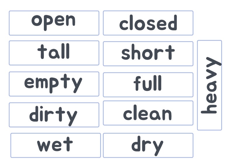 Flash Cards Opposites, Printable Activity, Pairing Cards & Words, Home ...