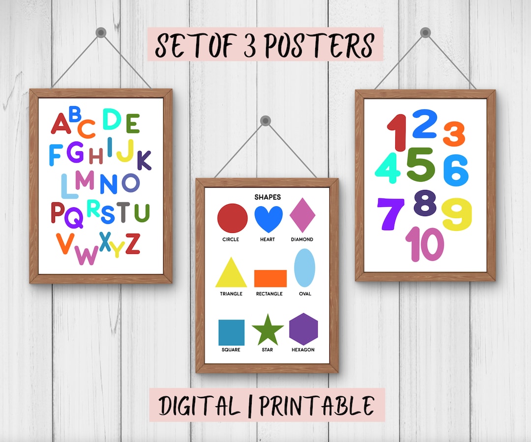 Set of 3 Educational Posters, Digital Printable, Alphabet Chart, ABC ...