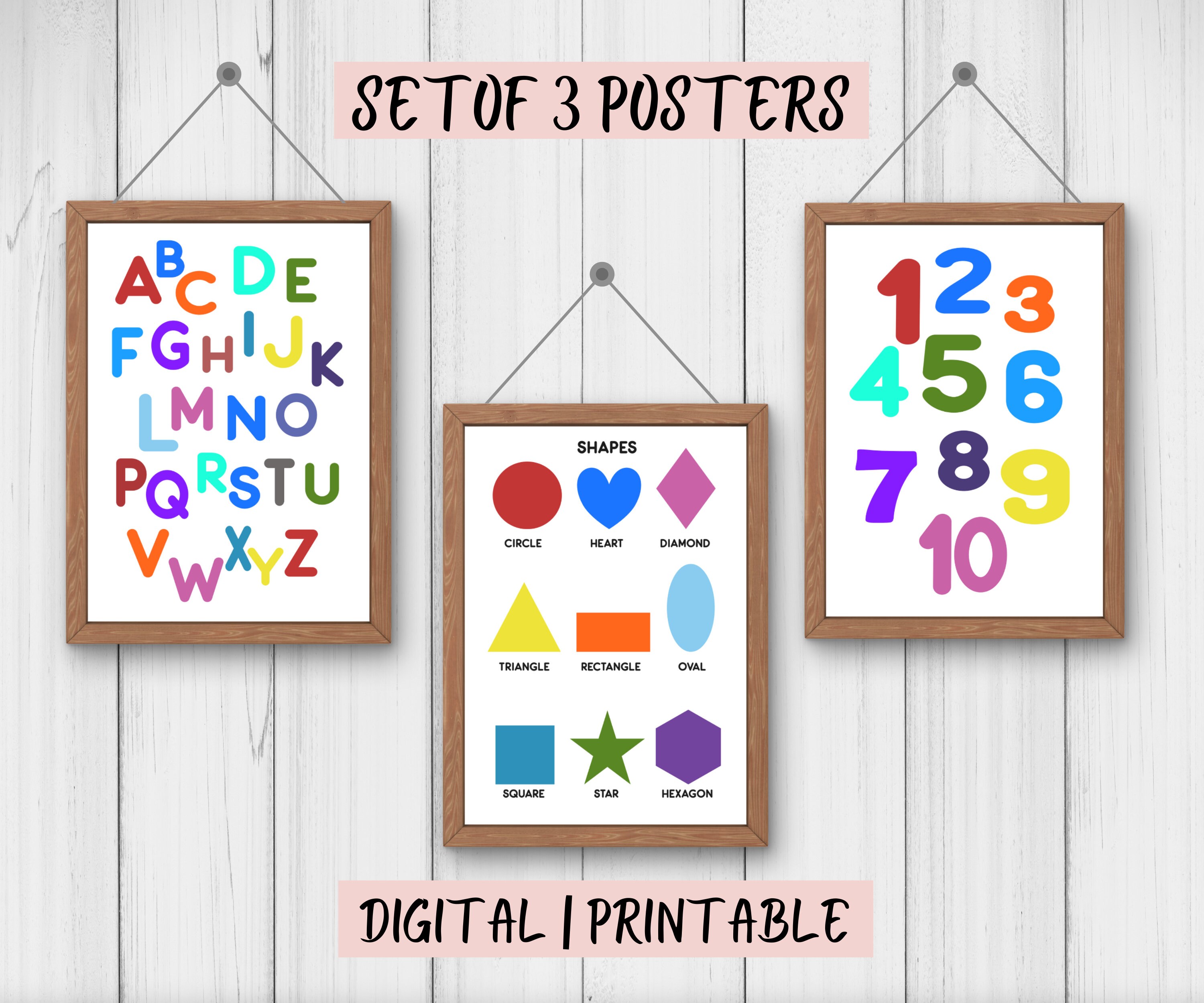 Set of 3 Educational Posters, Digital Printable, Alphabet Chart, ABC ...
