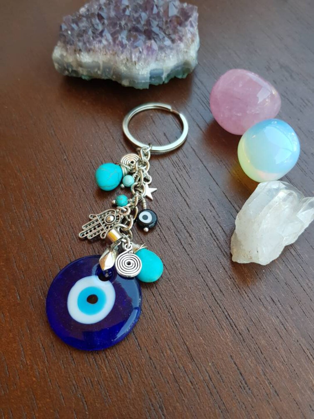 Howlite Turquoise Turkish Evil Eye Protection Keyring, Turkish Evil Eye ...