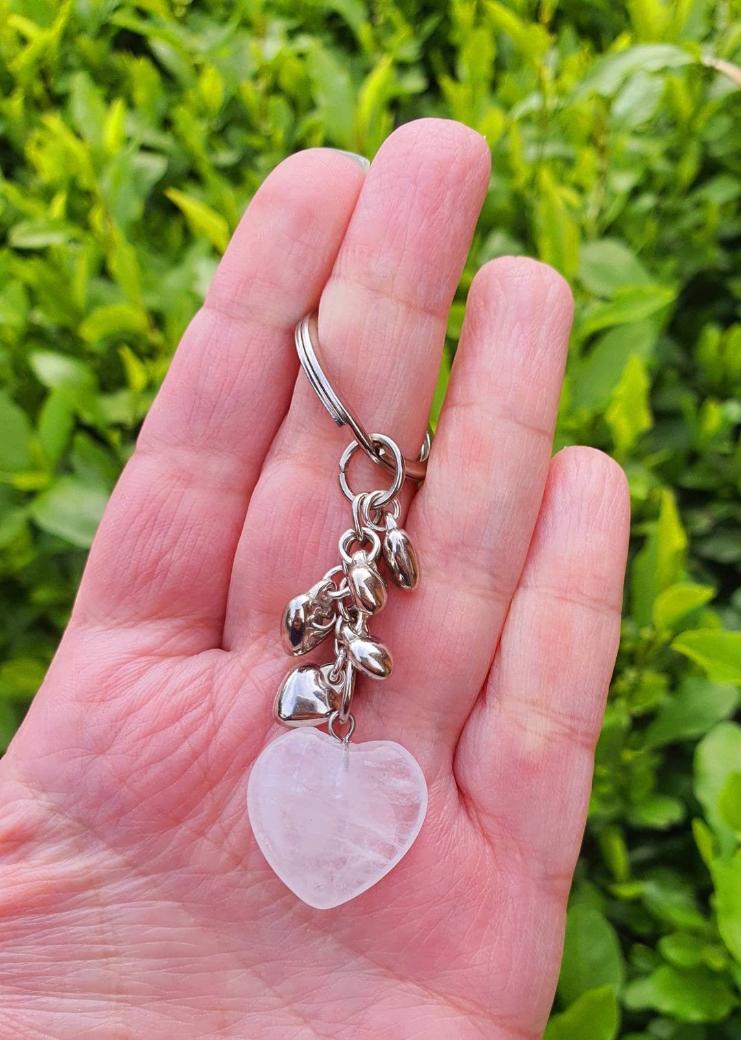 Crystal Quartz Heart Keyring, Bag Charm Heart Pendant. Crystal Quartz ...