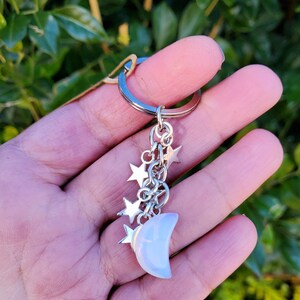 Moon and Star Keyring, Opalite Lunar Bag Charm, Opalite Keyring - Etsy