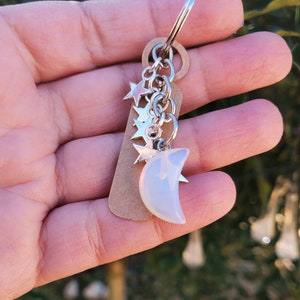 Moon and Star Keyring, Opalite Lunar Bag Charm, Opalite Keyring - Etsy