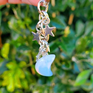 Moon and Star Keyring, Opalite Lunar Bag Charm, Opalite Keyring - Etsy