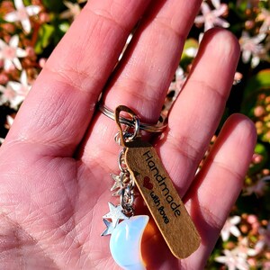 Moon and Star Keyring, Opalite Lunar Bag Charm, Opalite Keyring - Etsy