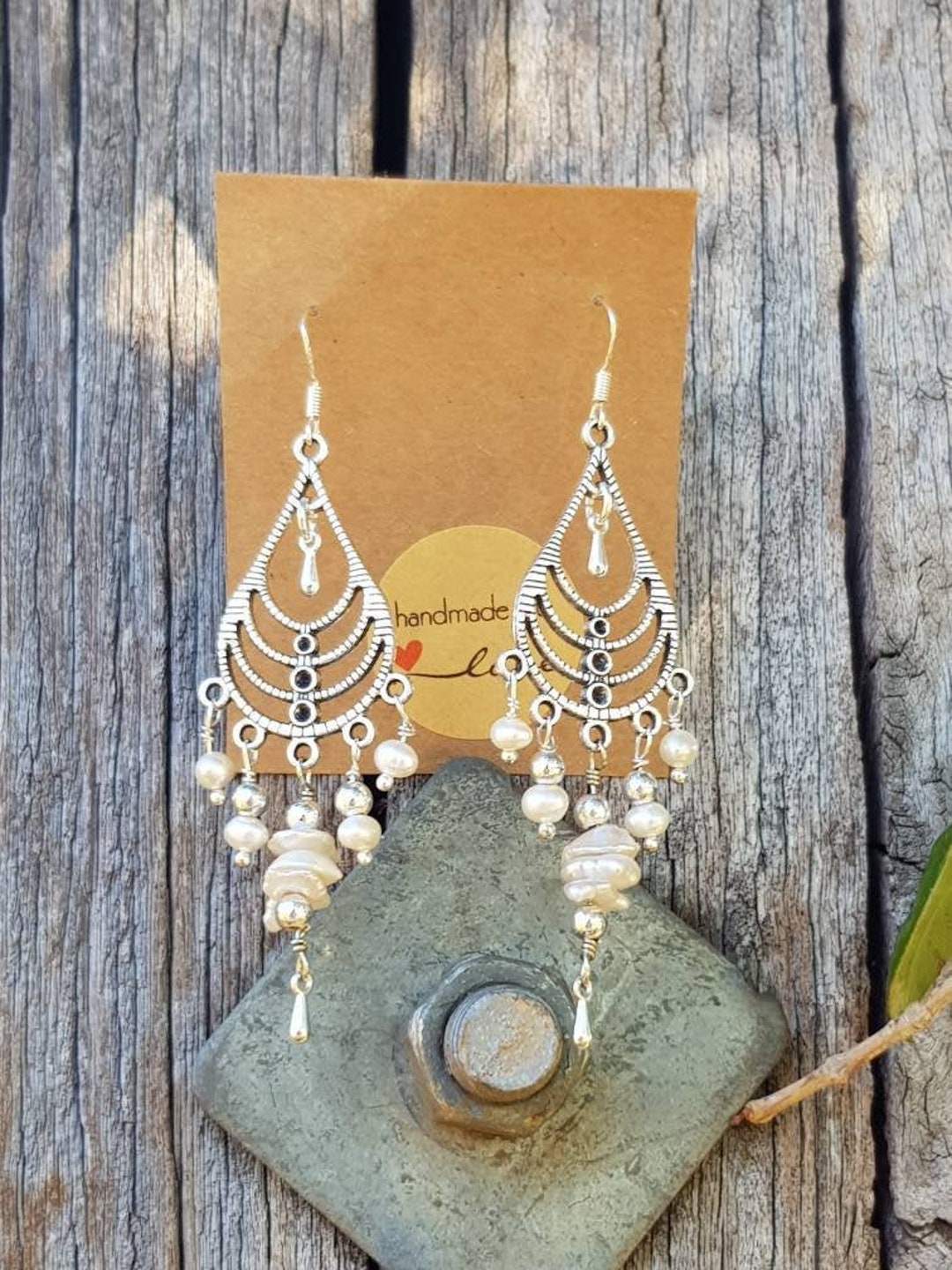 Pendientes de araña de perlas plateadas, pendientes Keshi Drop ...