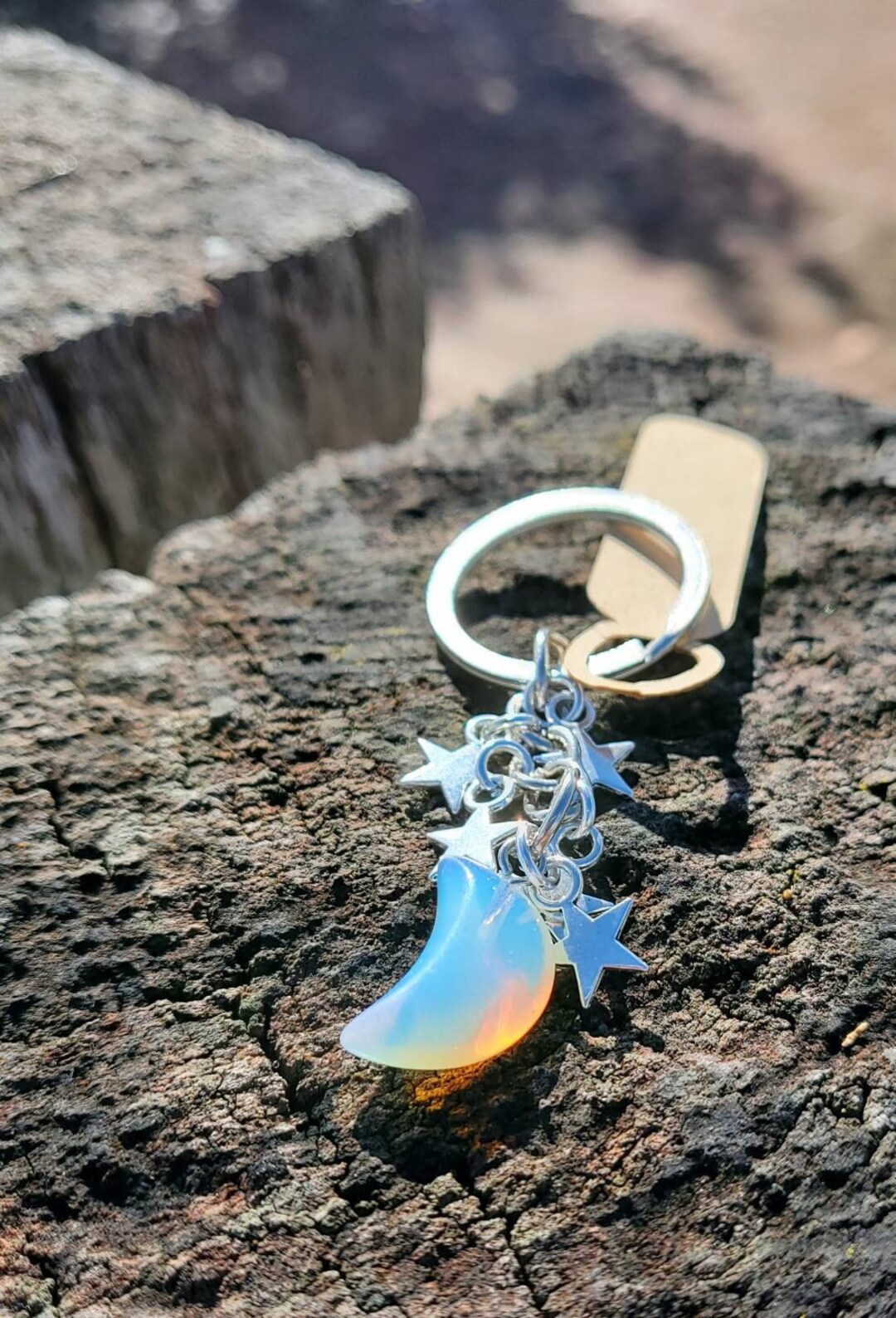Moon and Star Keyring, Opalite Lunar Bag Charm, Opalite Keyring - Etsy