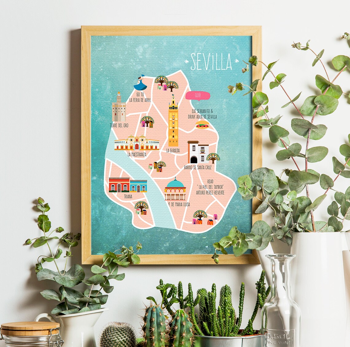 Illustrated Map of Sevilla. Sevilla Print. Sevilla Map. | Etsy