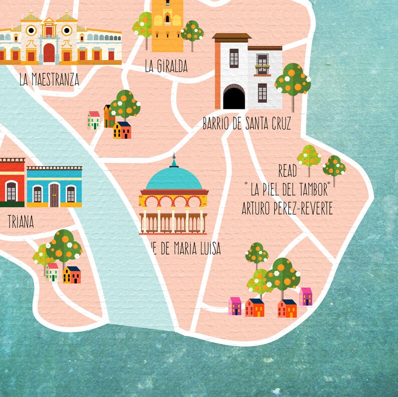 Illustrated Map of Sevilla. Sevilla Print. Sevilla Map. - Etsy