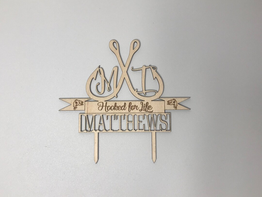 Personalized Fishing Hook Wedding Cake Topper: Hooked for Life - Etsy