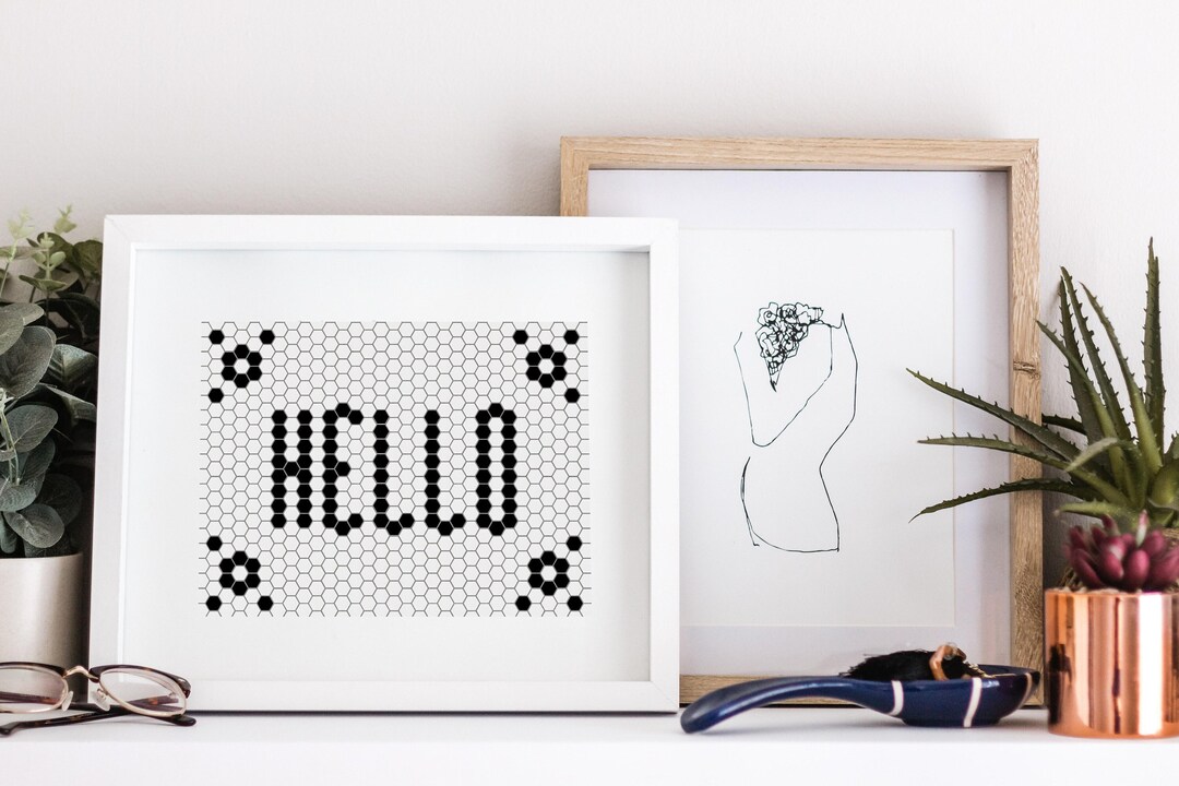 Hello Wall Art | PRINTABLE | Welcome Sign, Bistro Tile, Typography ...