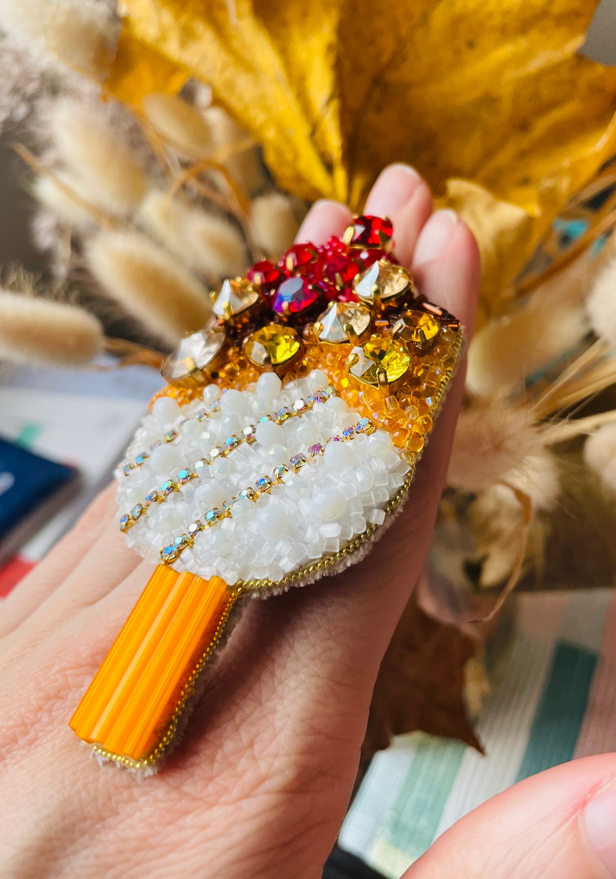 Ice Cream Beaded Brooch Pin Collar Handmade Beaded Brooch - Etsy