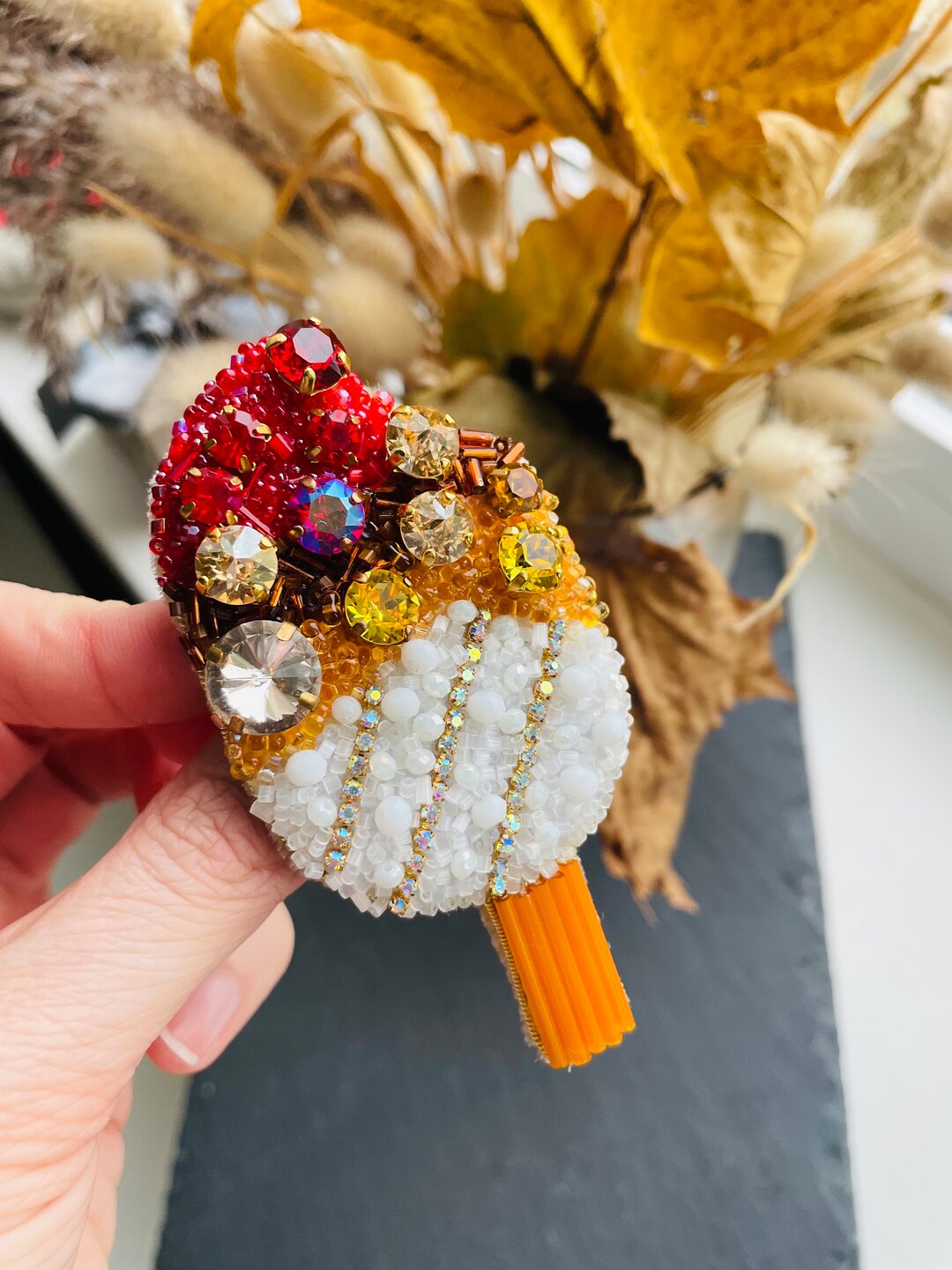 Ice Cream Beaded Brooch Pin Collar, Handmade Beaded Brooch, Crystal ...