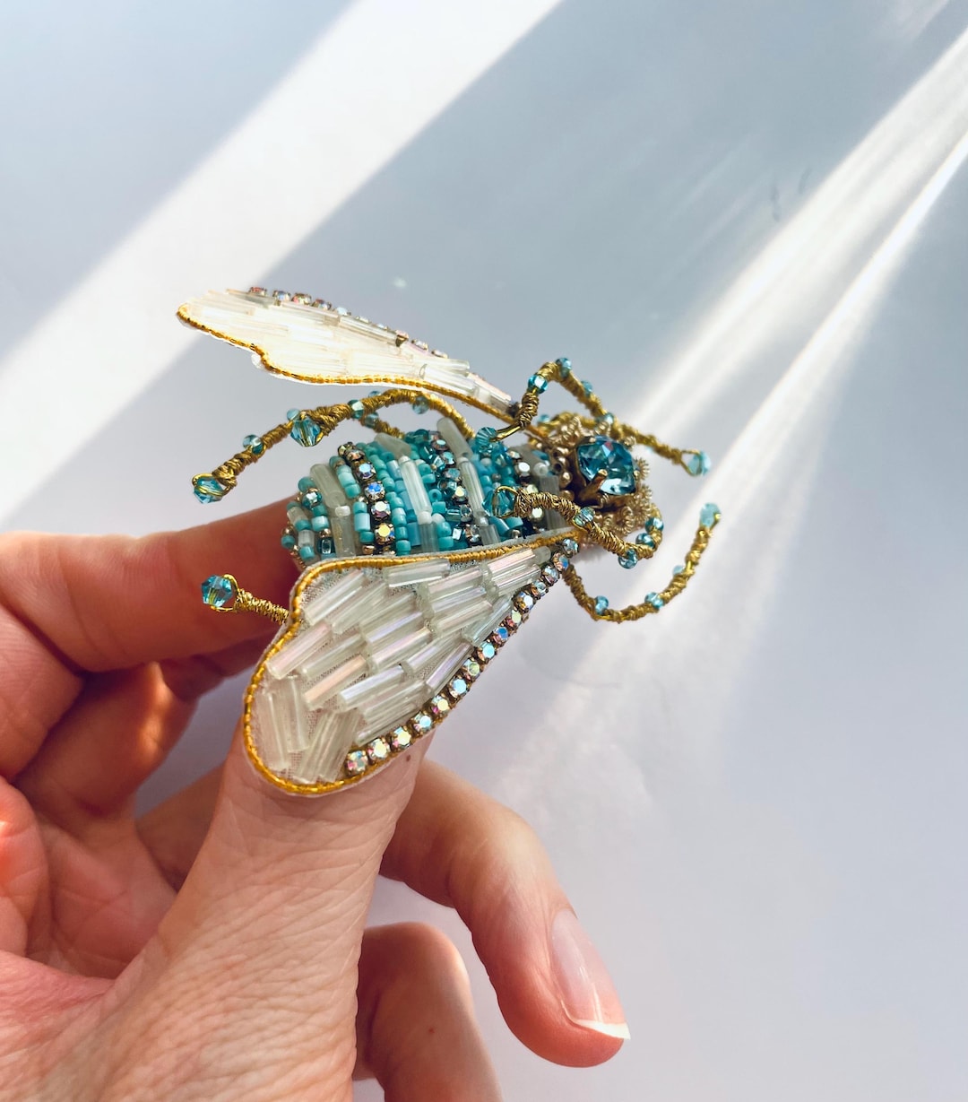 Beetle Cicada Brooch, Handmade Embroidered Beetle Pin, Crystal Bugs ...