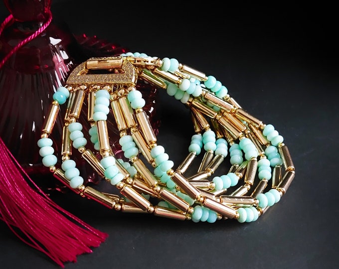 Peruvian Opal Gold Hematite Bracelet, Multi Strand Bracelets, Opal ...