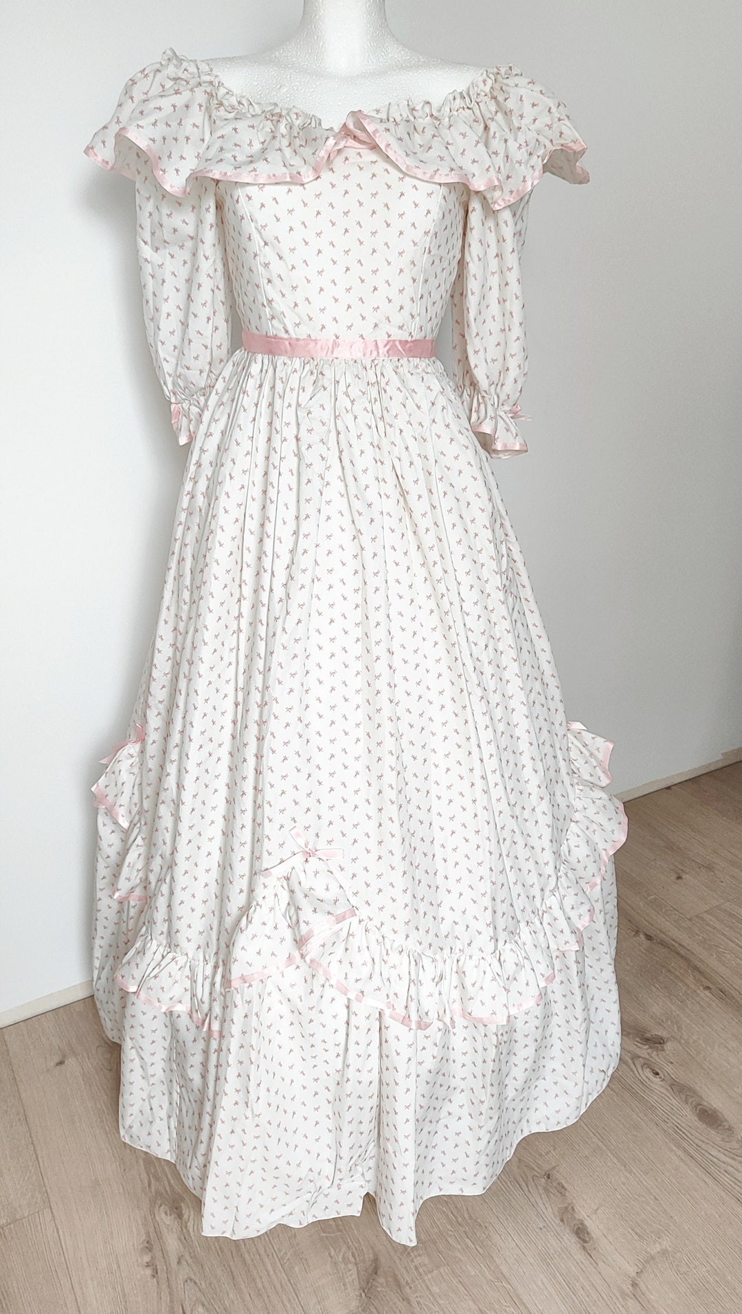 Vintage Long Prairie, Princess Gown 80s, Pink White, Ball Gown ...