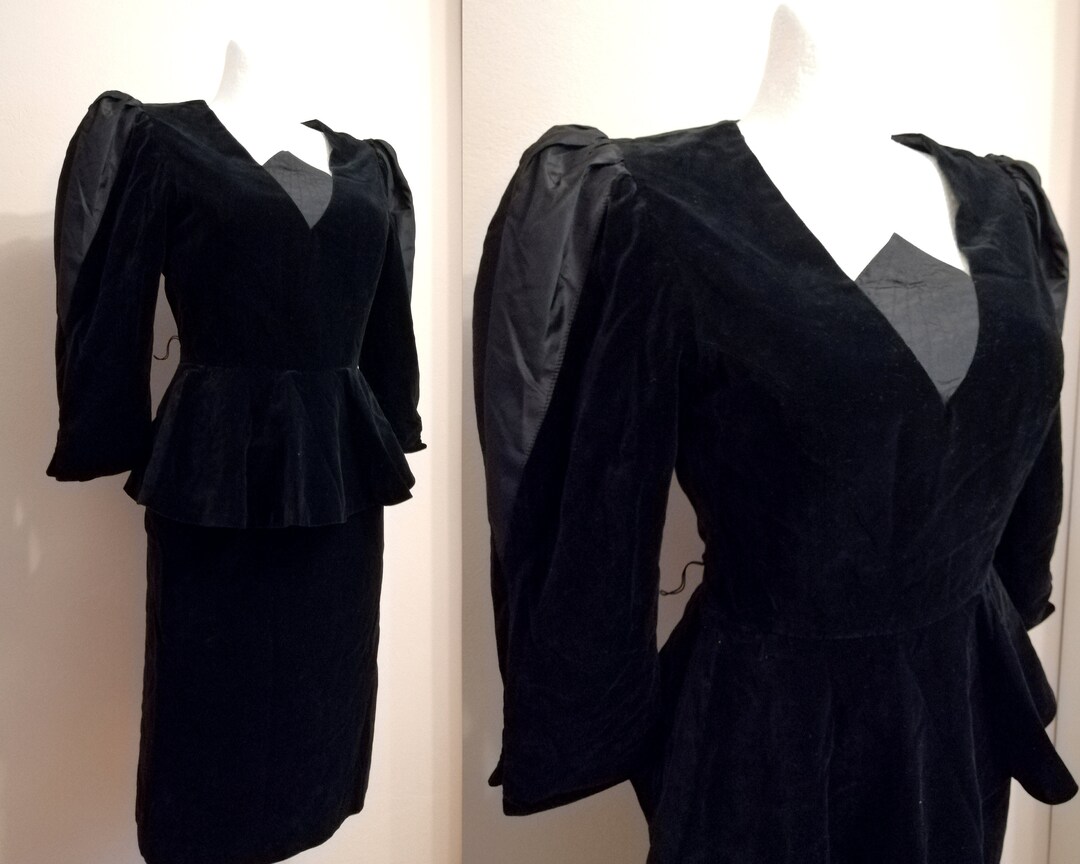 Vintage Black Goth 90s Elegant Dress, Dress With a Basque, Velvet ...