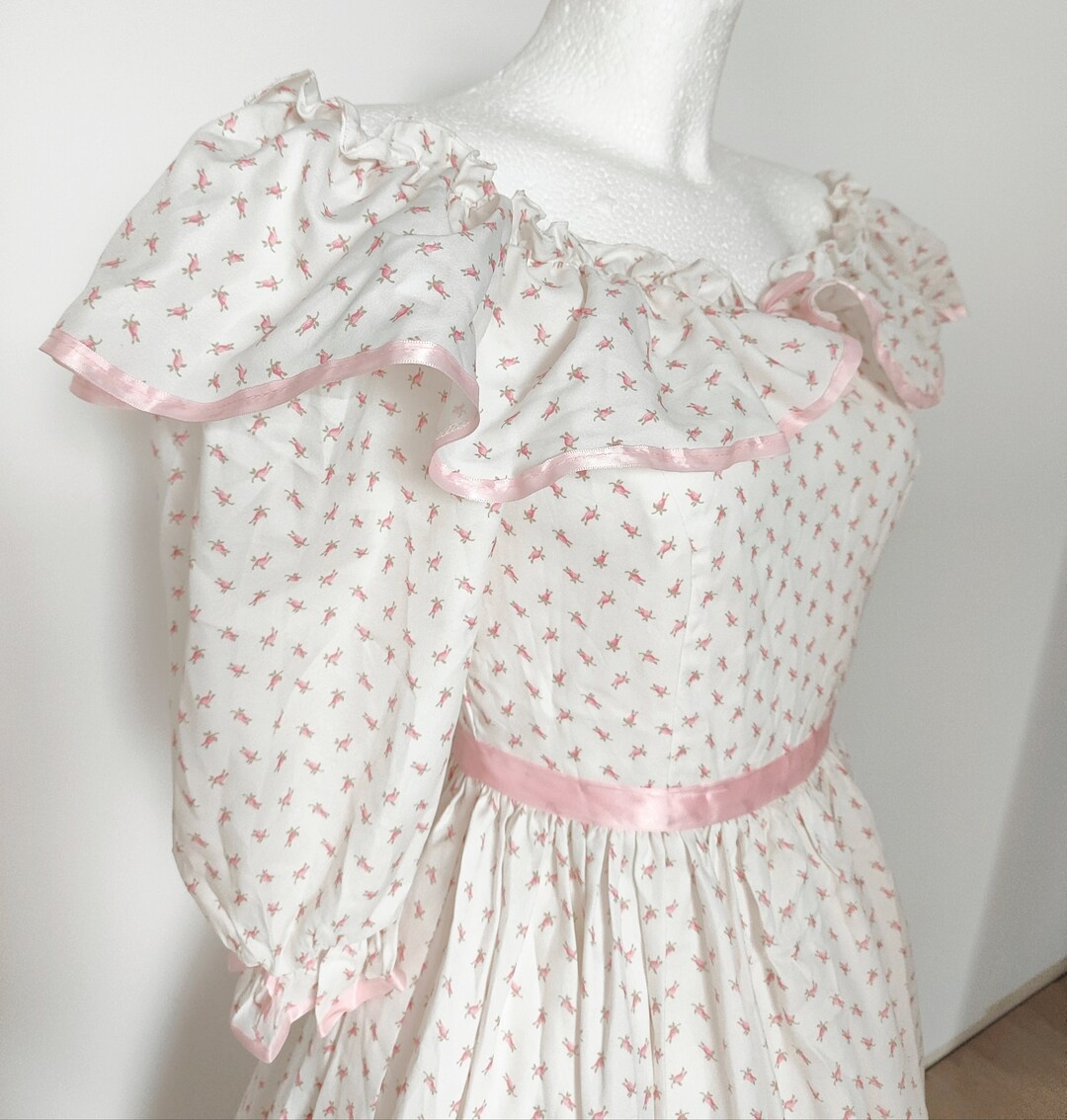 Vintage Long Prairie Princess Gown 80s Pink White Ball - Etsy