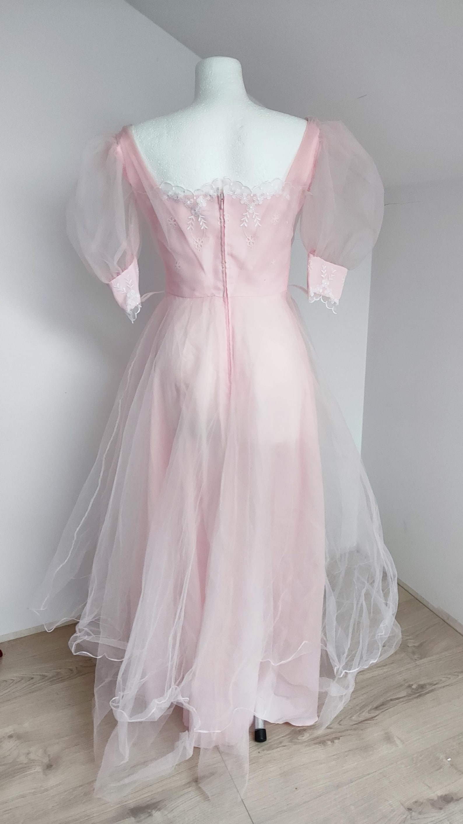 Vintage Pastel Pink 80s Gown, Ball Gown Pink Dress Romantic Victorian ...