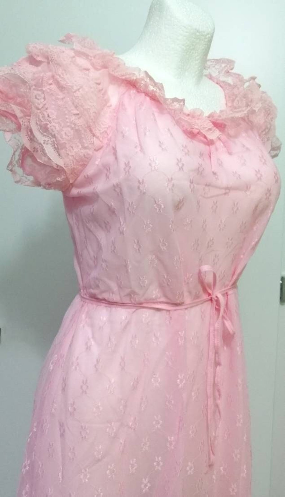 Night Gown, Pyjama, Long Night Dress, Pink, Romantic, Flowers, Nightie ...