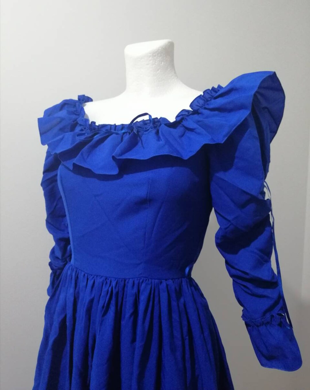 Vintage Blue Victorian Style Dress, 80s, Long, Long Sleeve, Frills ...