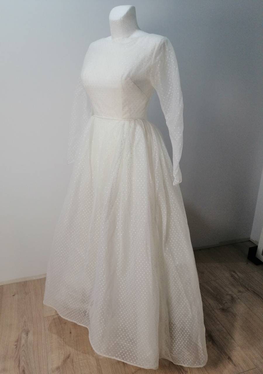 Vintage 50s Wedding Gown, Wedding Dress, Long Sleeves, Dots, Polkadots ...