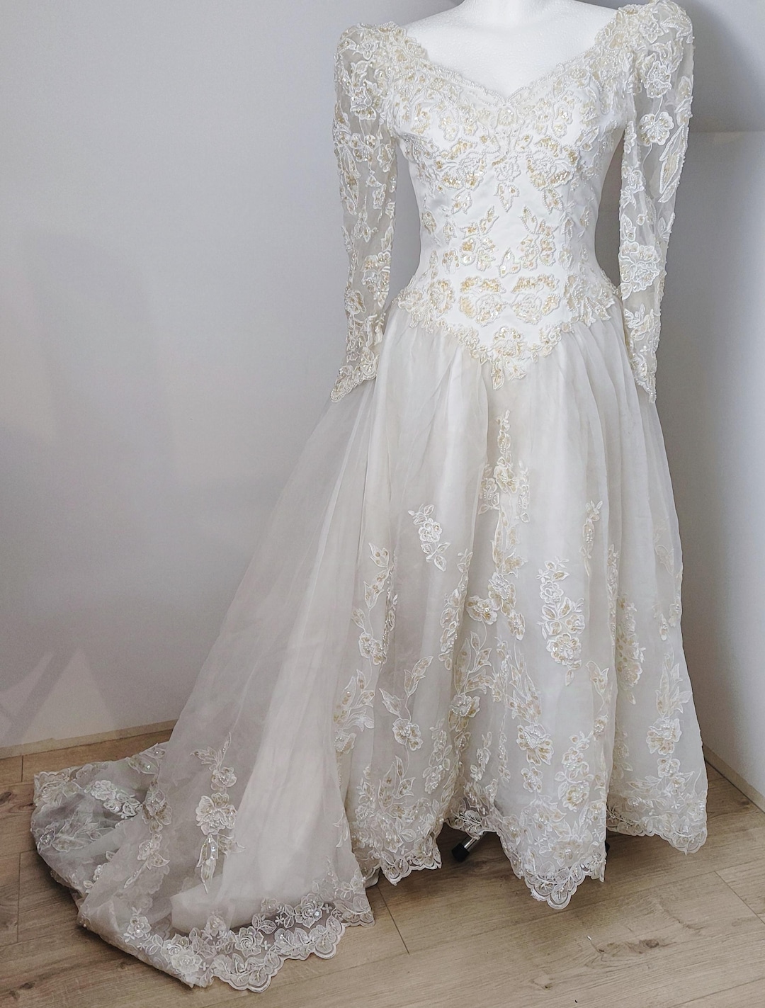 Vintage Gown Oleg Cassini 90s Bride, White Dress, Princess Retro Gown ...
