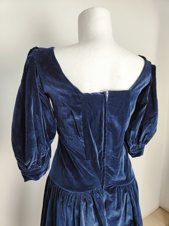 Vintage velour 8Os navy dress, navy blue, handmade, v… - Gem