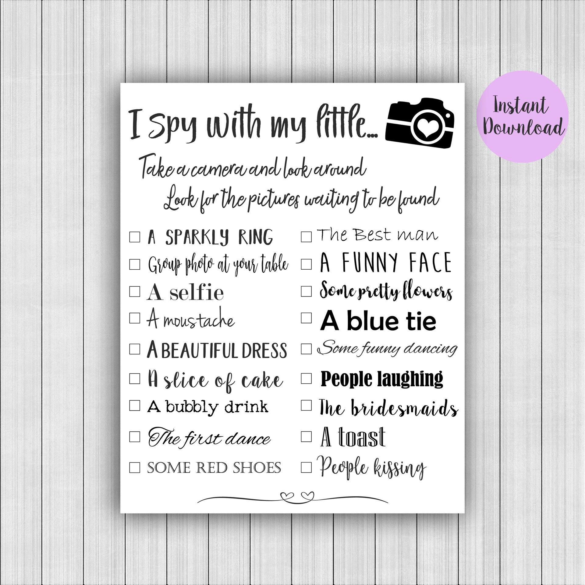 Party Supplies Wedding Game Template I Spy Wedding Game Rustic Wedding I Spy Printable Printable