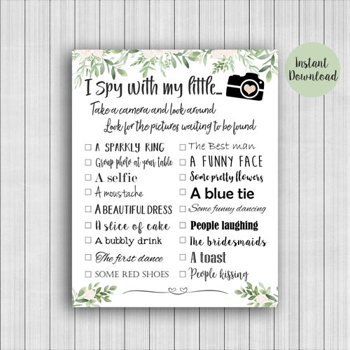 I Spy Wedding Game Printable Photo Reception Table Print - Etsy